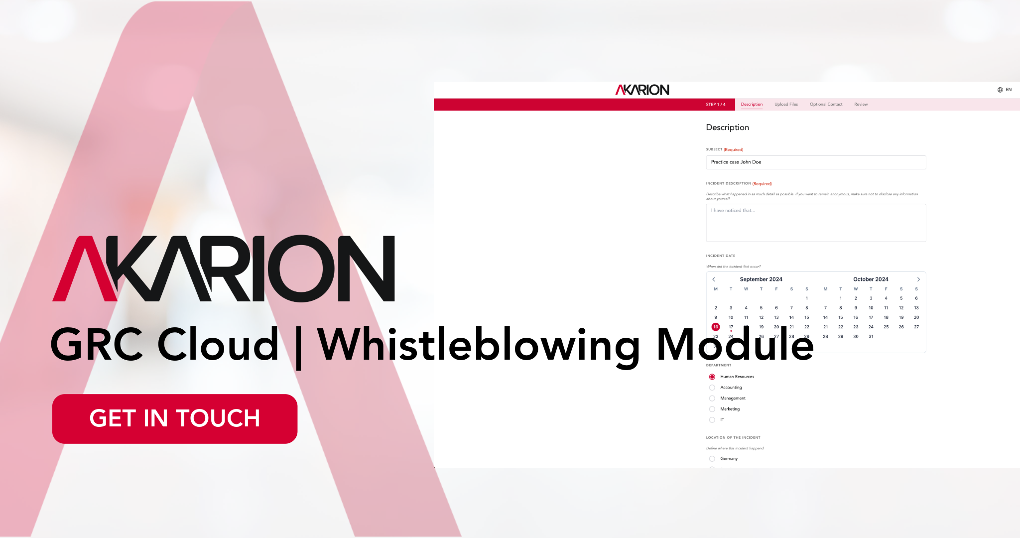 Whistleblowing module | AKARION GRC Cloud